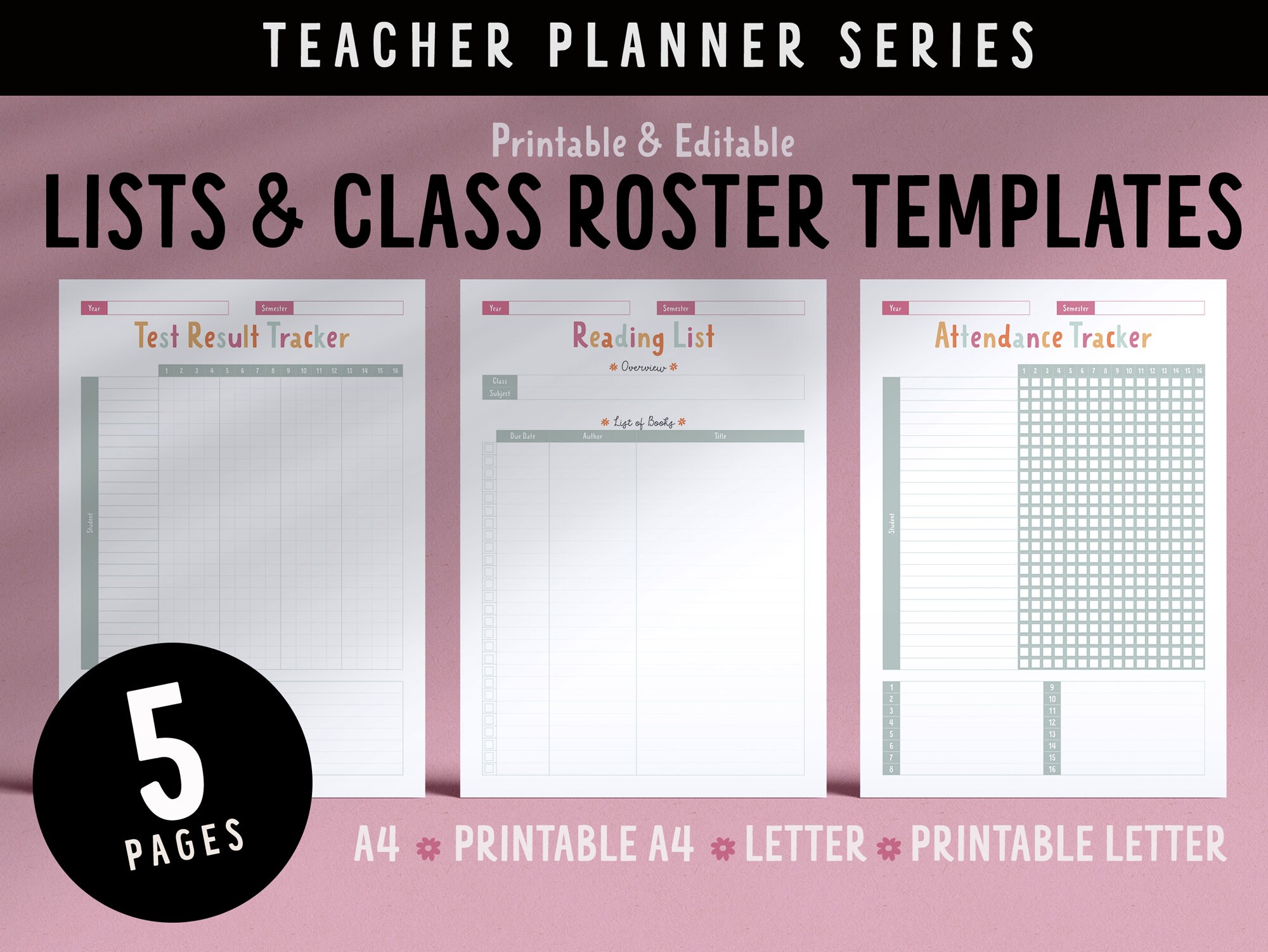 Fillable Printable Lists and Class Roster Planner Pages for Teachers ...