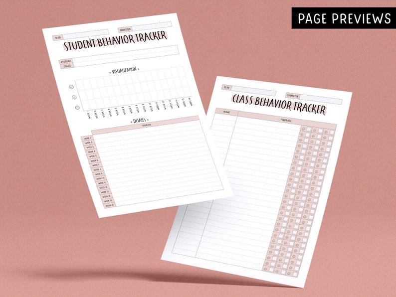 Printable Grade and Behavior Tracker Planner Pages for Teachers // 6 ...