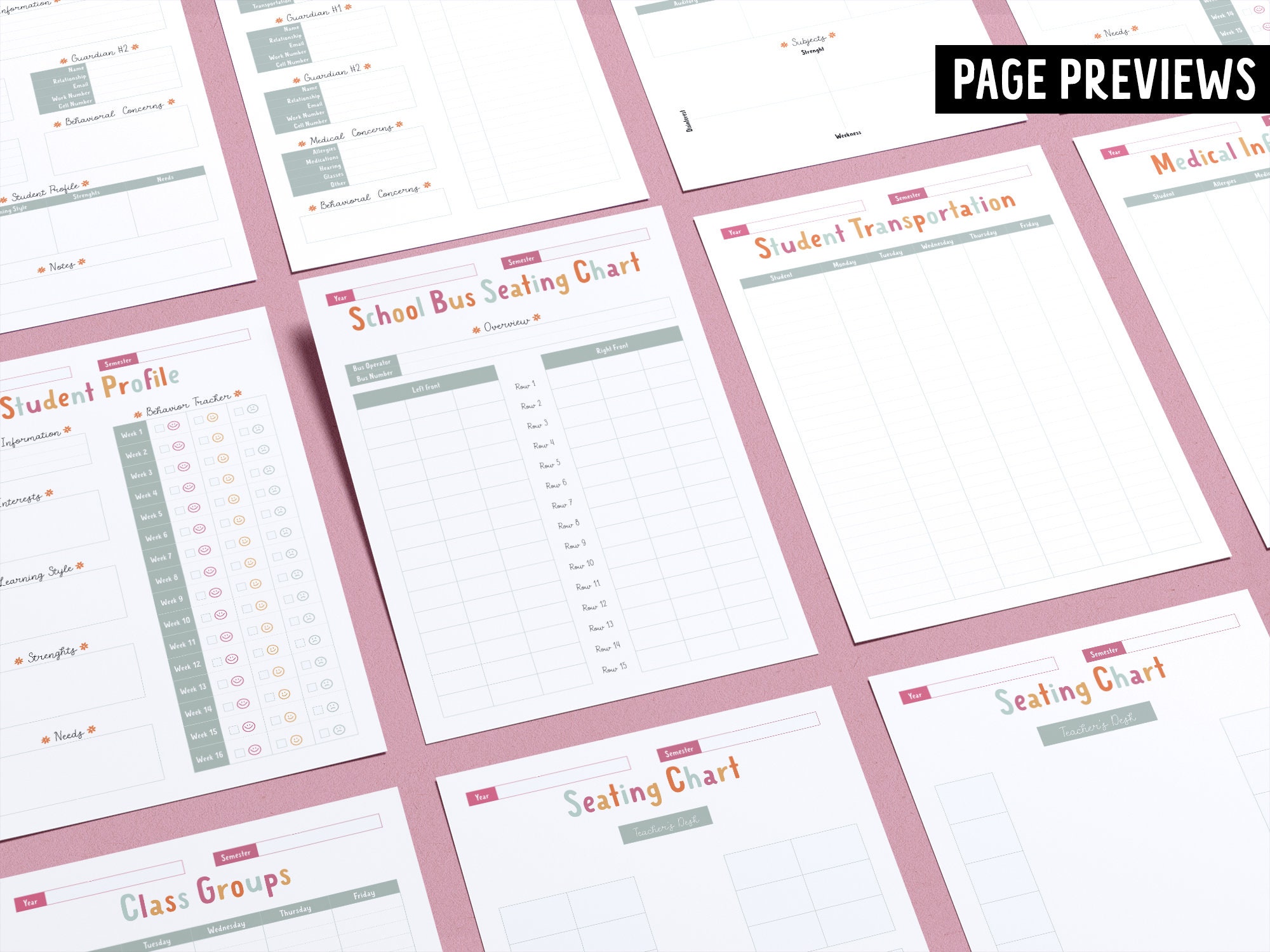 Fillable Printable Student Profile, Student List and Seating Chart ...