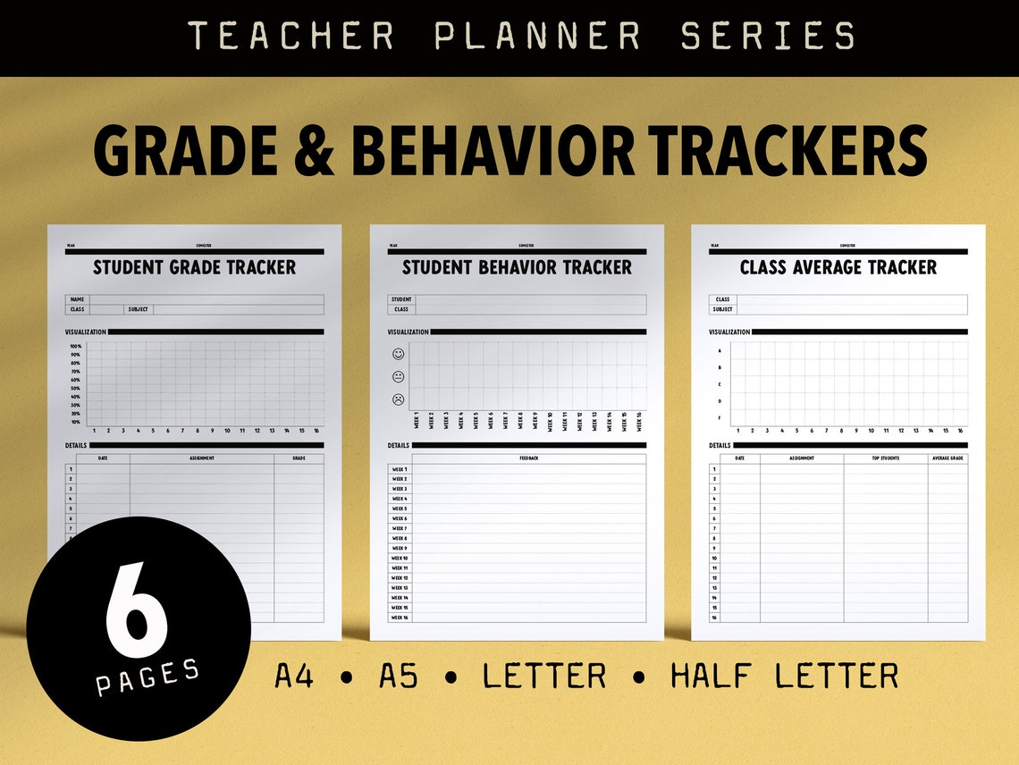 Printable Grade and Behavior Tracker Planner Pages for Teachers // A4 ...
