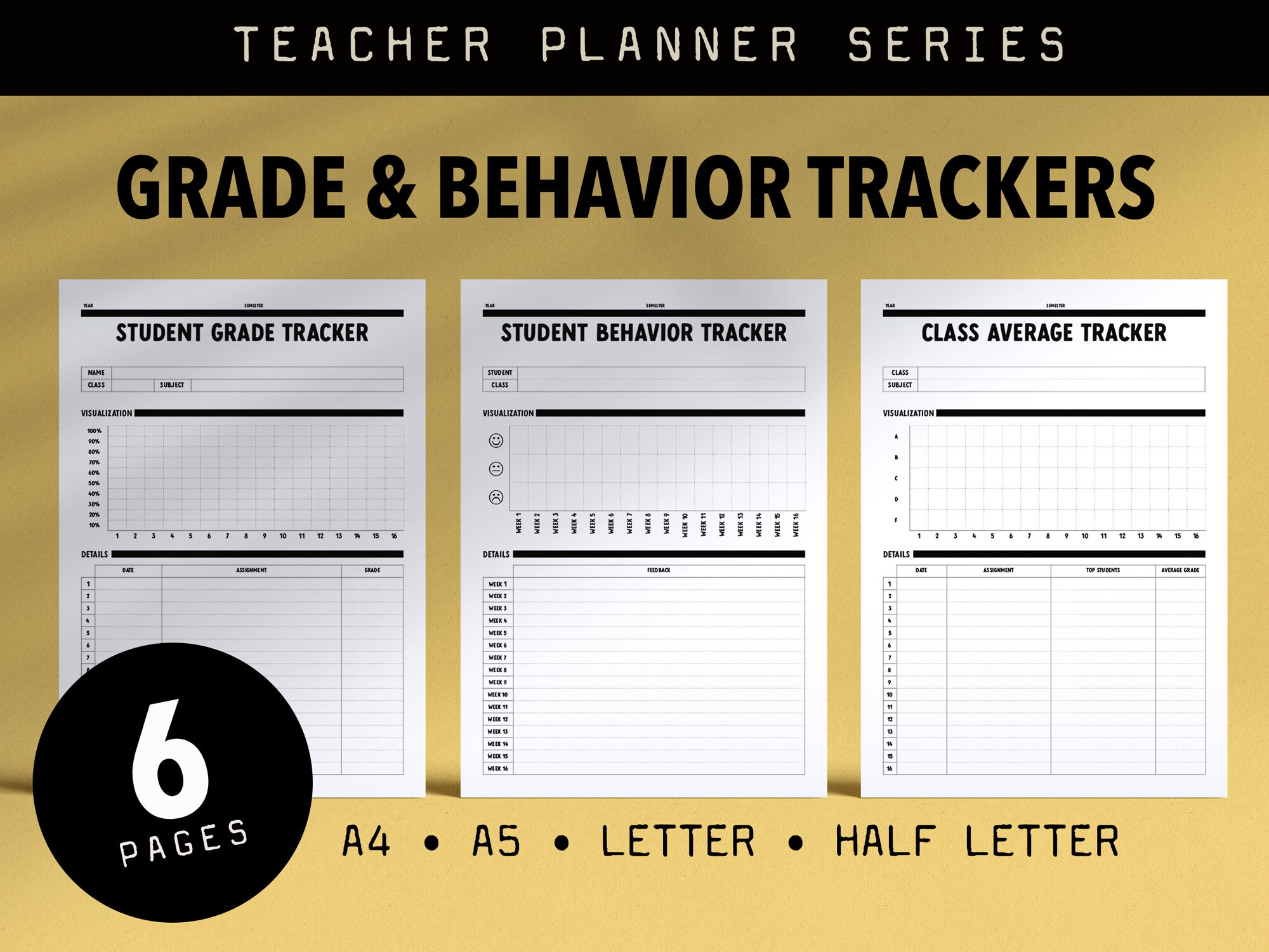 Printable Grade and Behavior Tracker Planner Pages for Teachers // A4 ...