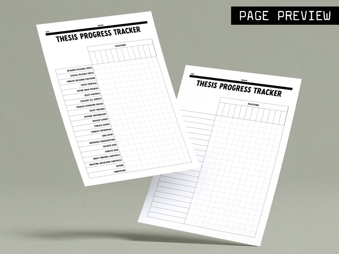 Printable Academic Thesis Progress Tracker for Students // A4 + A5 ...