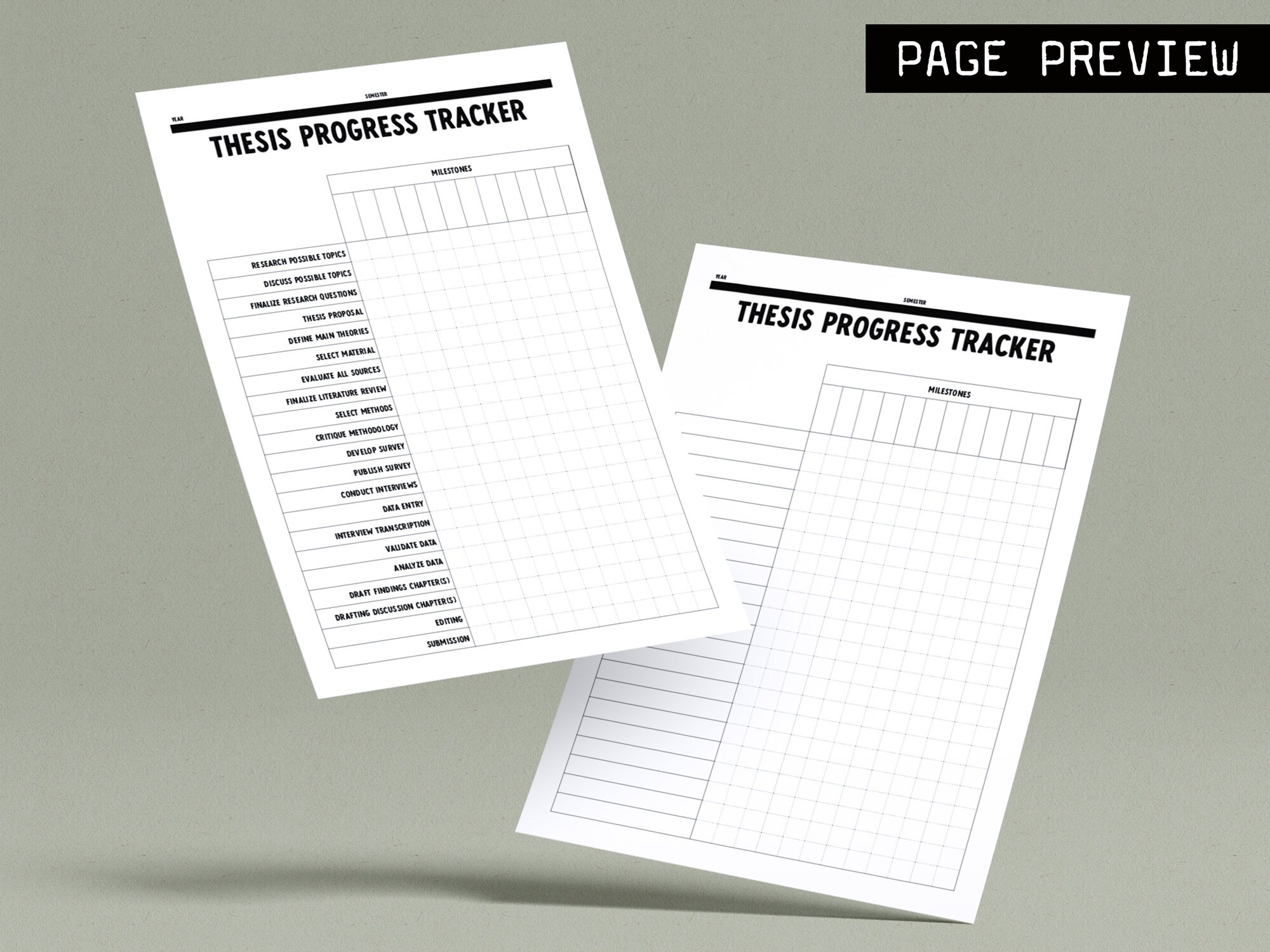 Printable Academic Thesis Progress Tracker for Students // A4 + A5 ...