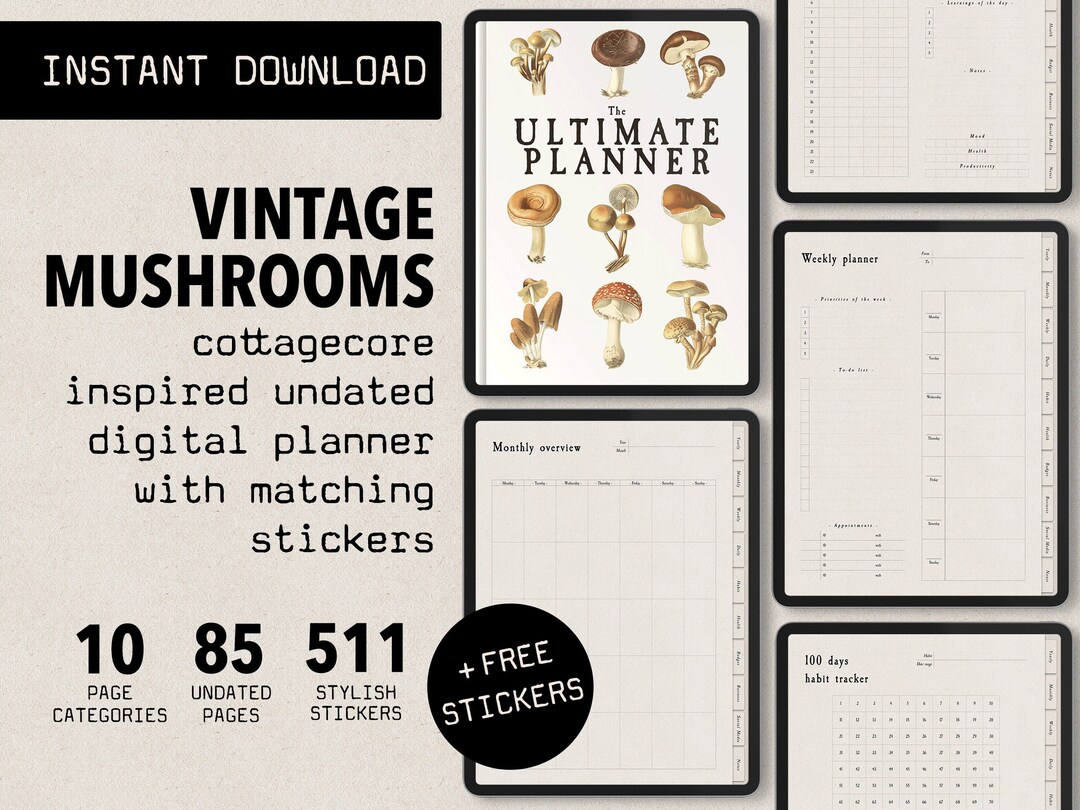 Cottagecore / Light Academia Inspired Undated Digital Planner - Vintage ...