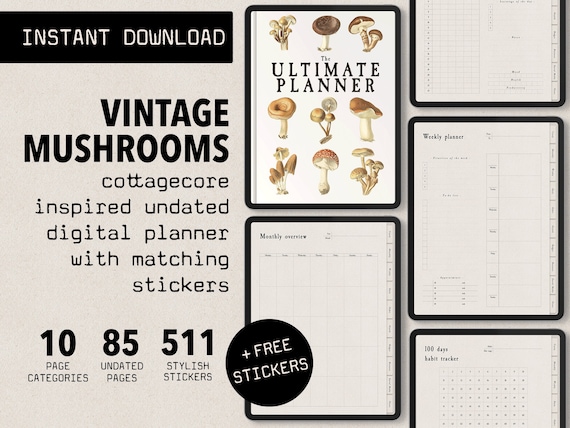 Cottagecore / Light Academia Inspired Undated Digital Planner - Etsy