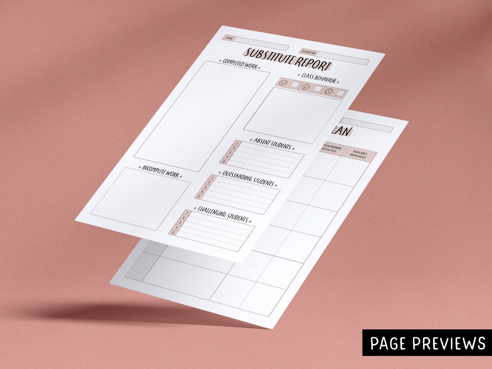 Fillable Printable Substitute Plan, Substitute Notes and Substitute ...