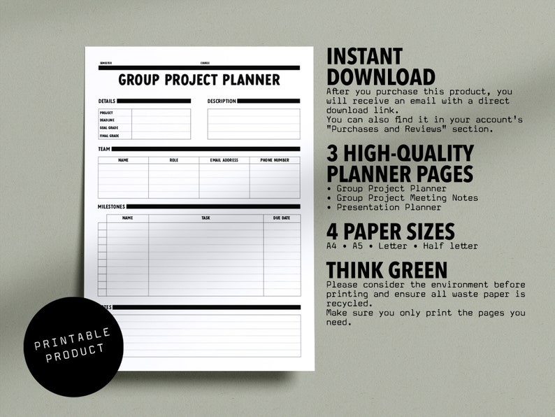 Printable Academic Group Project Planner Pages for Students // A4 + A5 ...
