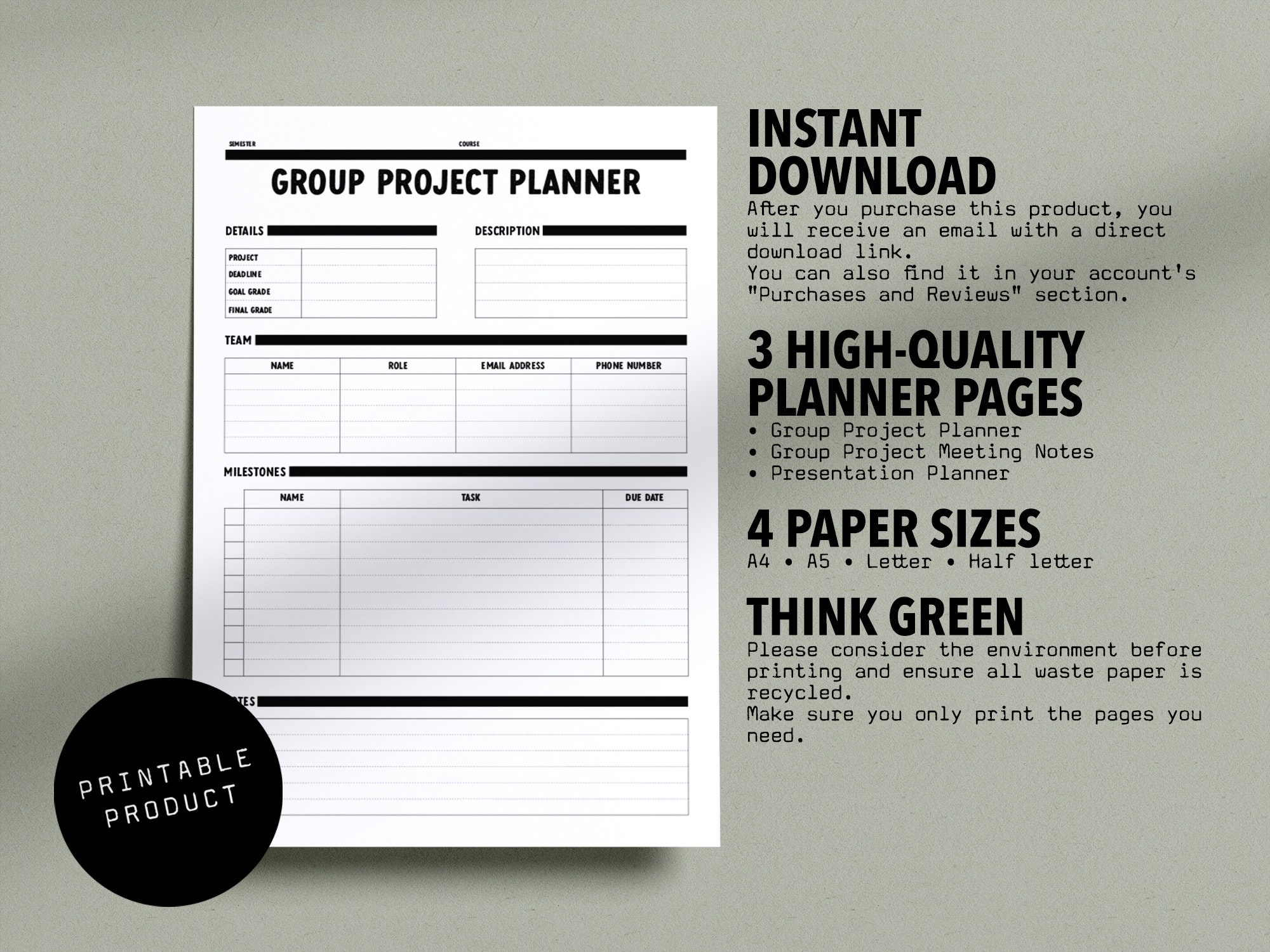 Printable Academic Group Project Planner Pages for Students // A4 + A5 ...