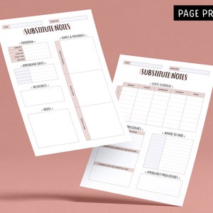 Fillable Printable Substitute Plan, Substitute Notes and Substitute ...