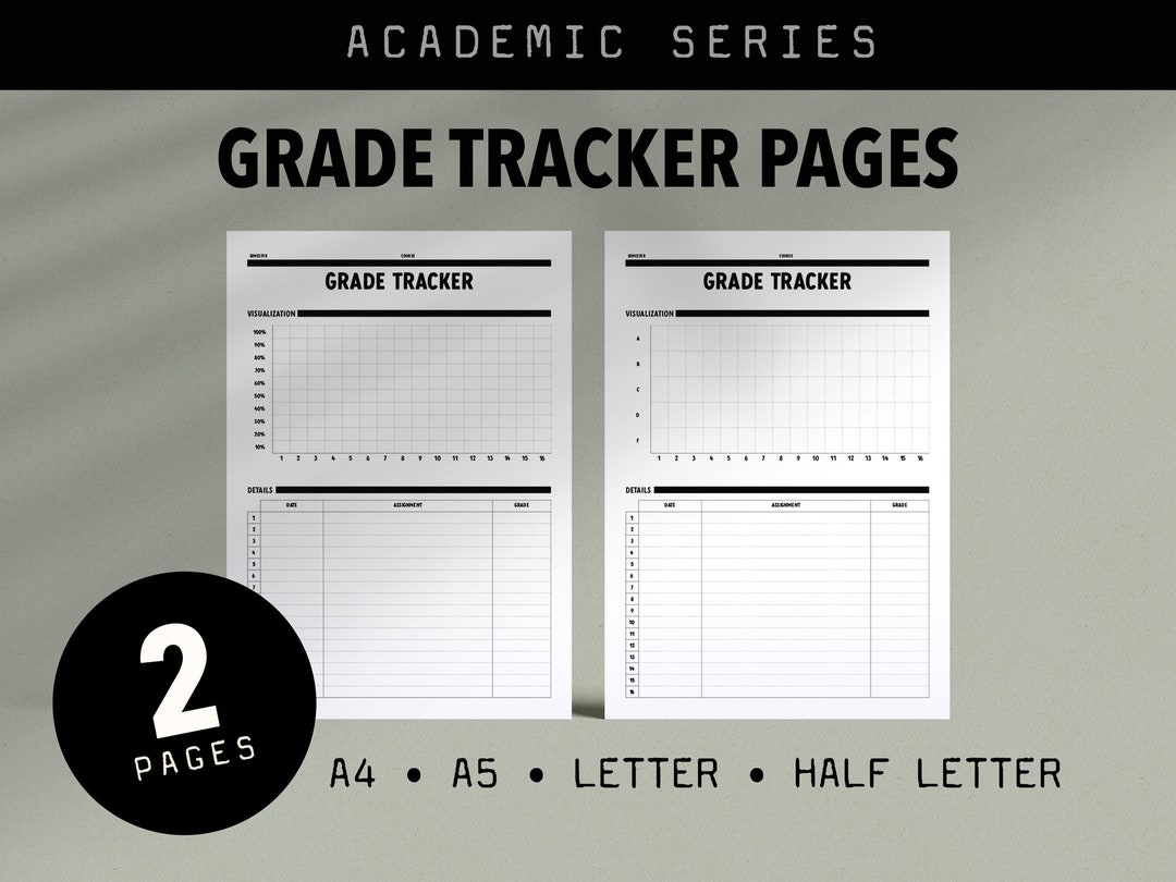 Printable Grade Tracker Planner Pages for Students // A4 + A5 + Letter ...