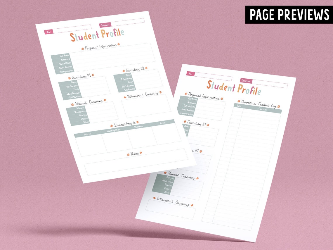 Fillable Printable Student Profile, Student List and Seating Chart ...