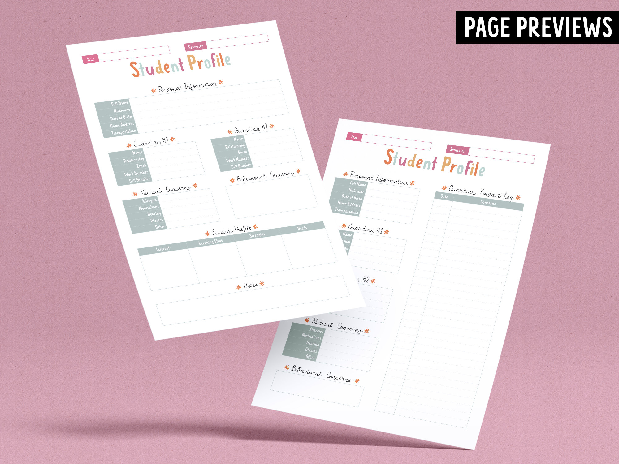 Fillable Printable Student Profile, Student List and Seating Chart ...