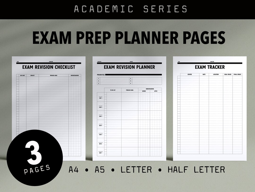 Printable Academic Exam Preparation Planner for Students // A4 + A5 ...