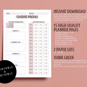 Fillable Printable Student Profile, Student List and Seating Chart ...