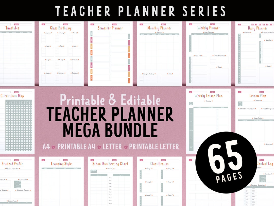 Fillable Printable Planner Bundle for Teachers // 65 Pages // A4 ...