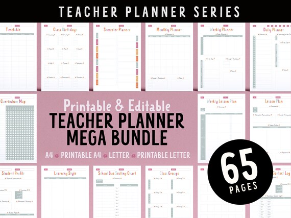 Fillable Printable Planner Bundle for Teachers // 65 Pages // - Etsy