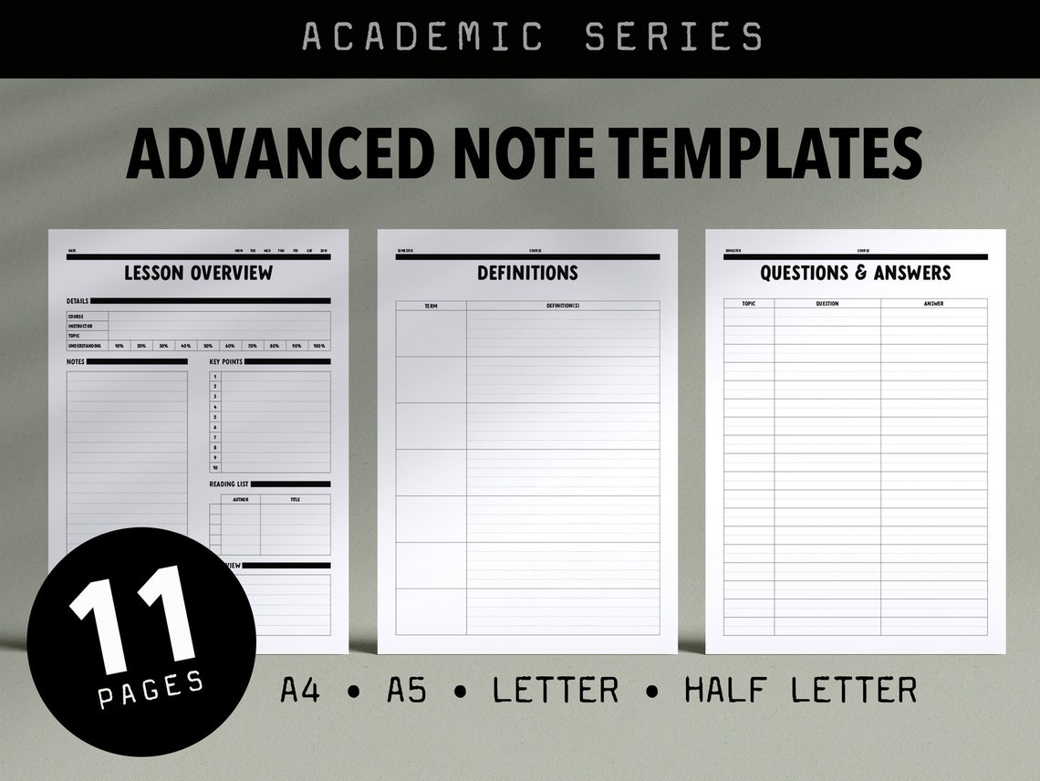 Printable Advanced Academic Note Taking Pages for Students // A4 A5 ...