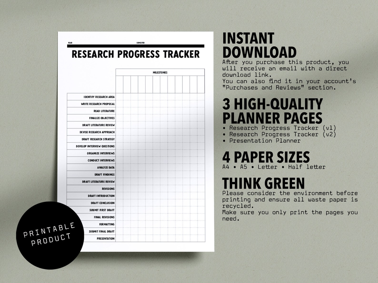 Printable Academic Research Tracking Planner Pages for Students // A4 ...
