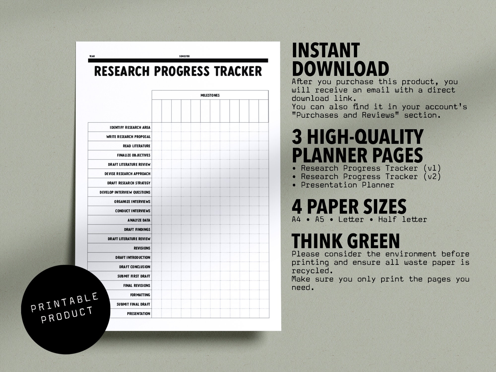 Printable Academic Research Tracking Planner Pages for Students // A4 ...