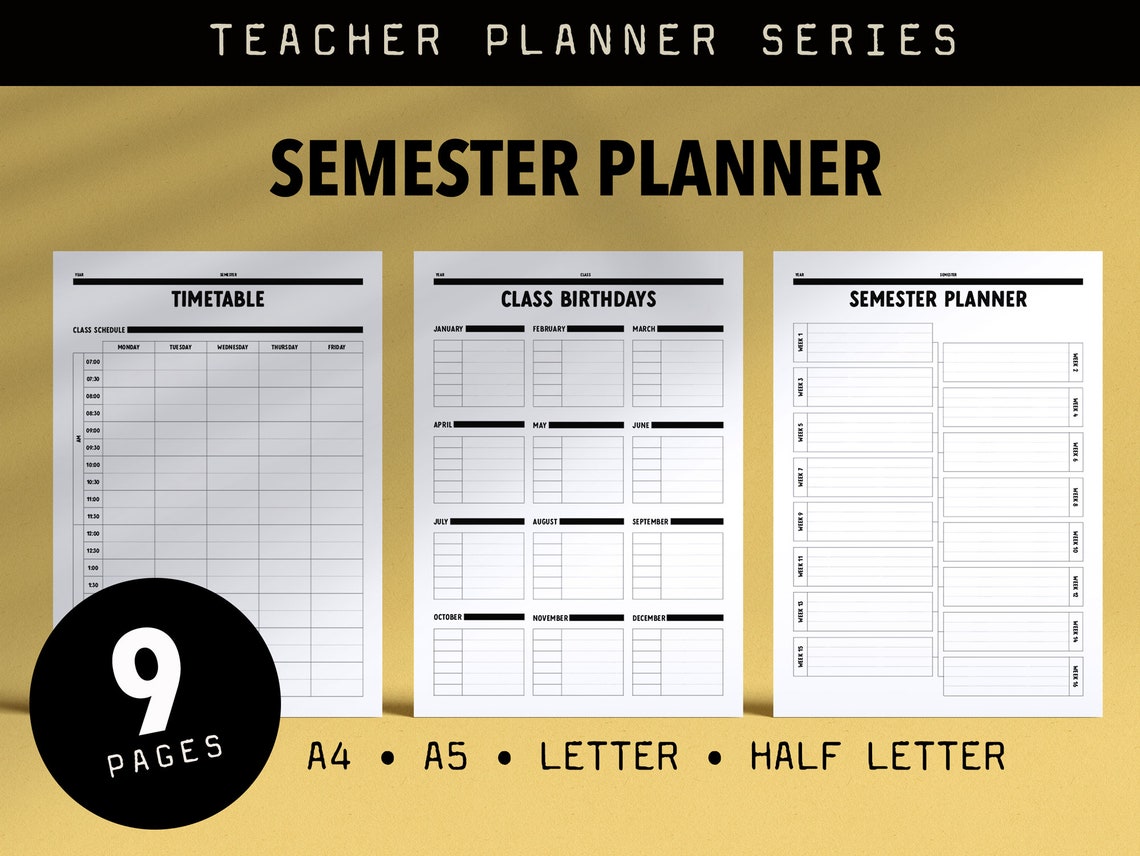 Printable Semester Planner Pages for Teachers // A4 A5 - Etsy