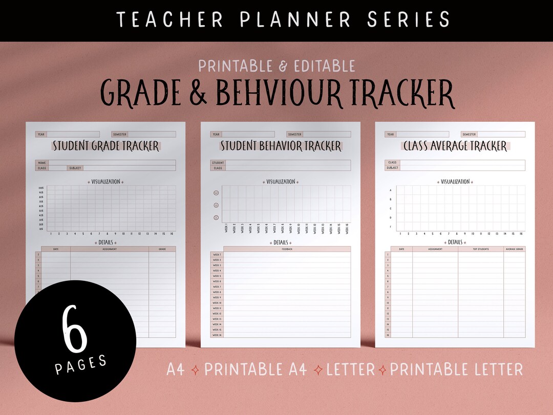 Printable Grade and Behavior Tracker Planner Pages for Teachers // 6 ...