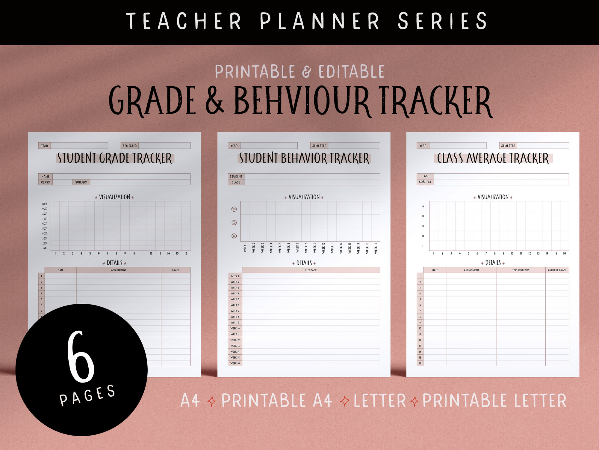 Printable Grade and Behavior Tracker Planner Pages for Teachers // 6 ...
