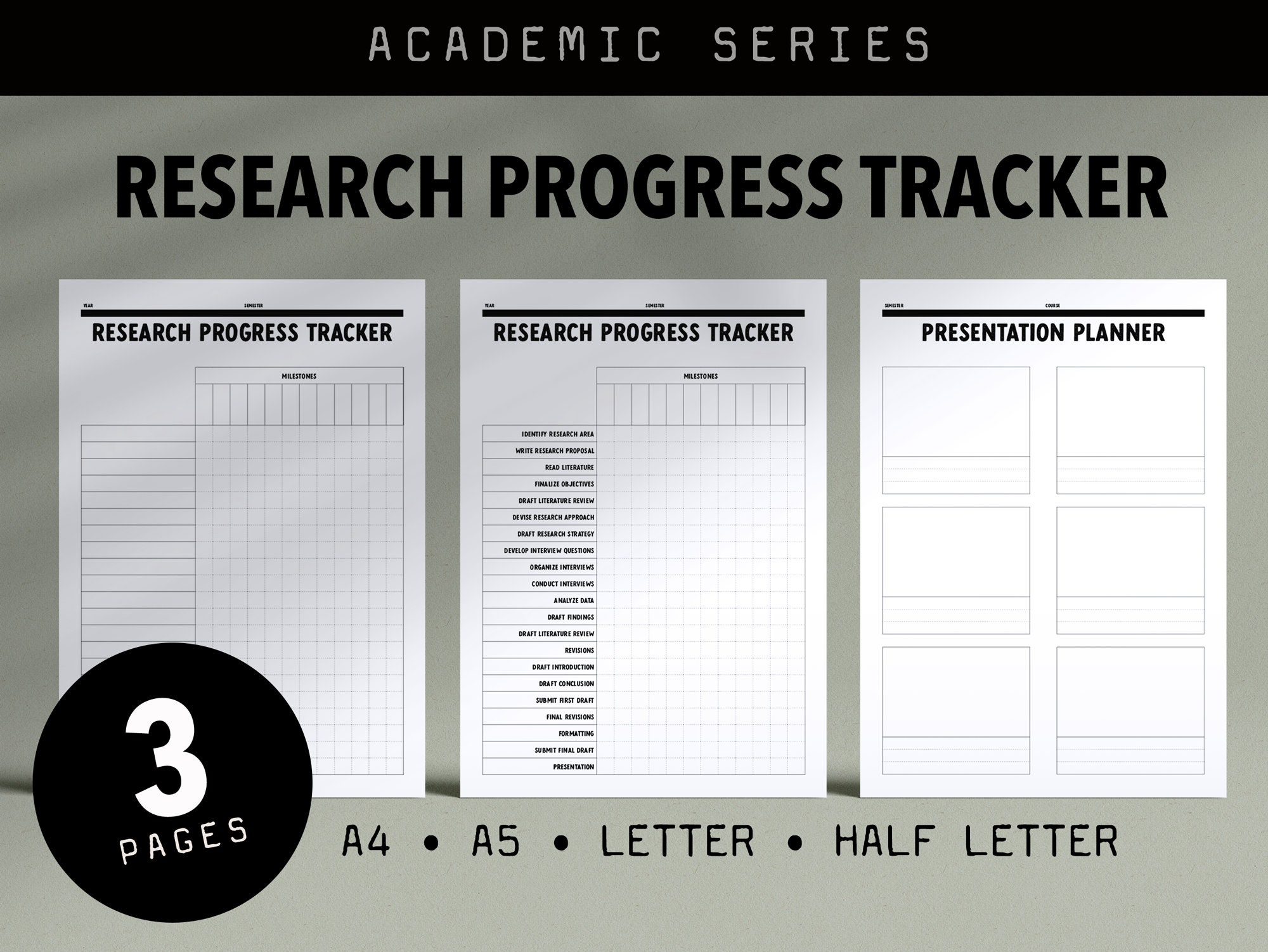 Printable Academic Research Tracking Planner Pages for Students // A4 ...