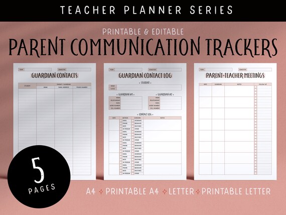 Fillable Printable Teacher-parent Communication Planner Pages - Etsy