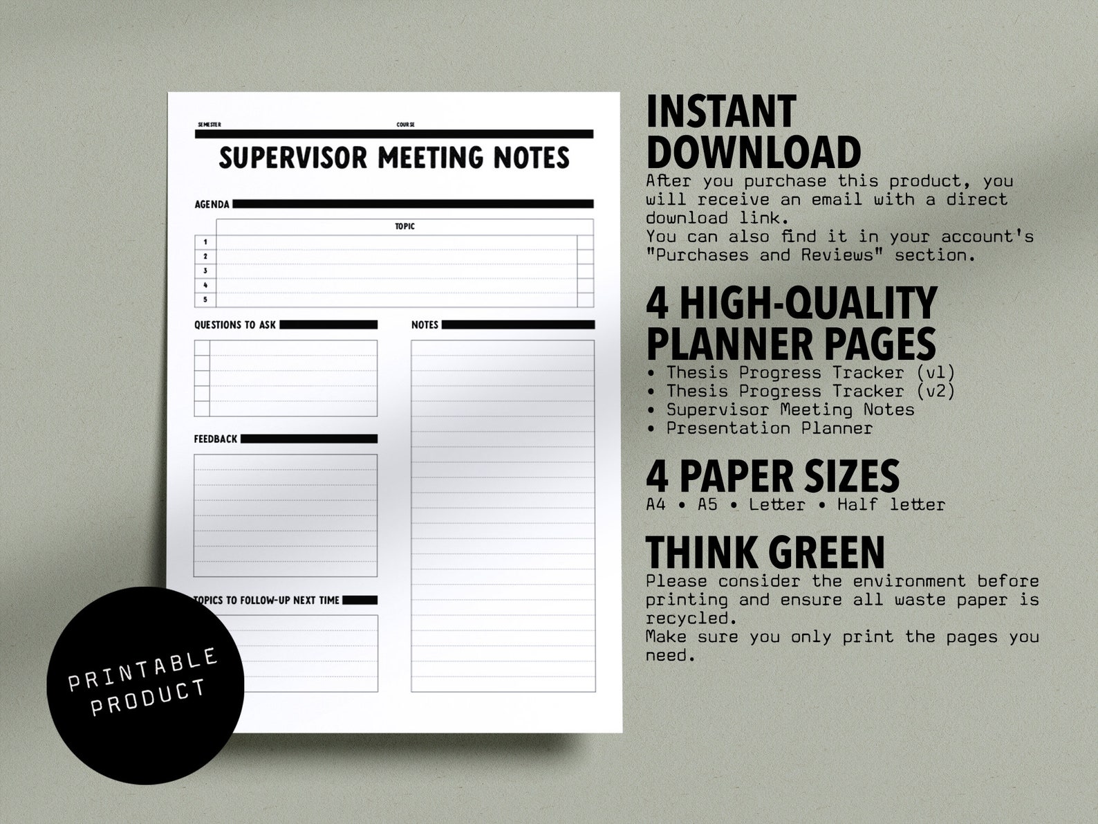 Printable Academic Thesis Progress Tracker for Students // A4 + A5 ...