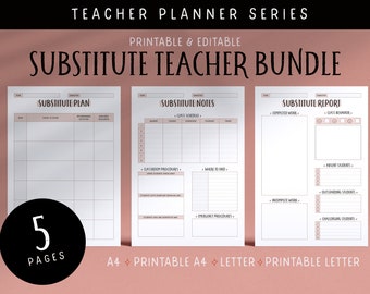 Printable Substitute Plan, Substitute Notes and Substitute Report ...