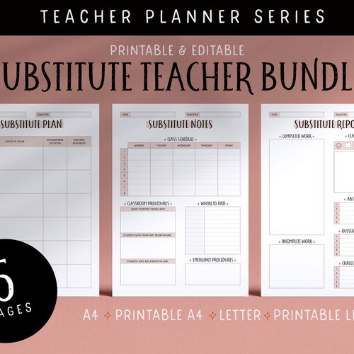 Fillable Printable Substitute Plan Substitute Notes and - Etsy