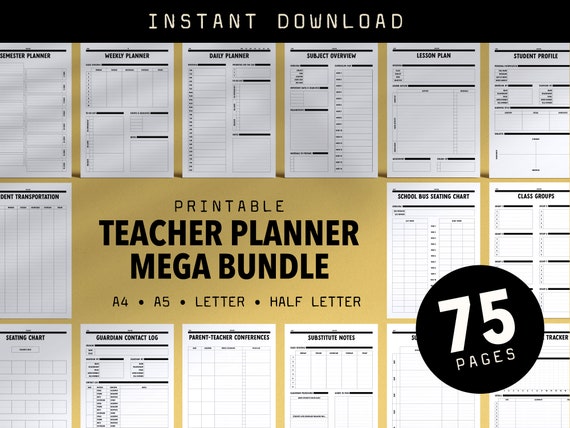 Printable Planner Bundle for Teachers // 75 Pages // A4 A5 - Etsy