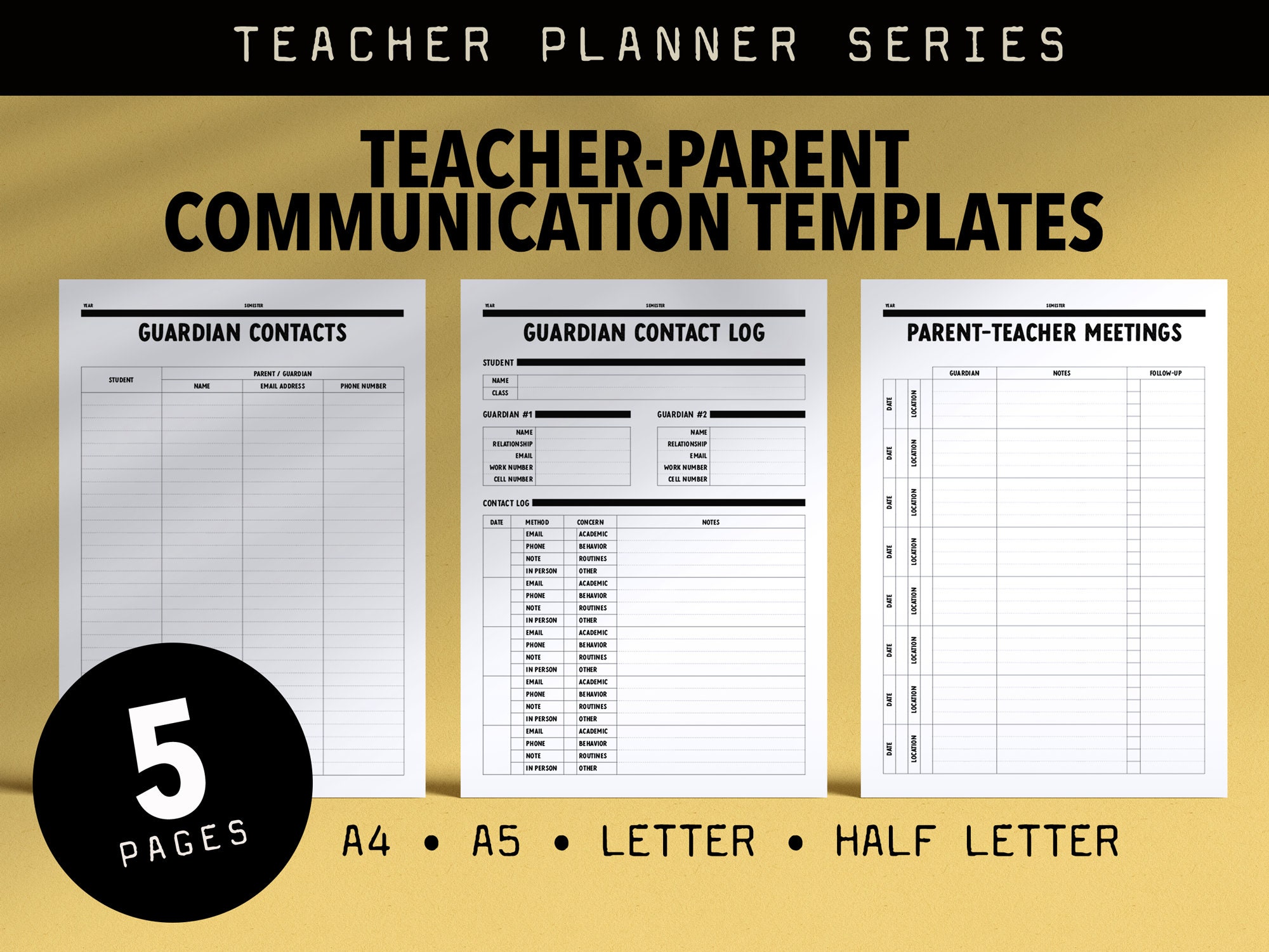 Printable Teacher-parent Communication Planner Pages for Teachers // A4 ...