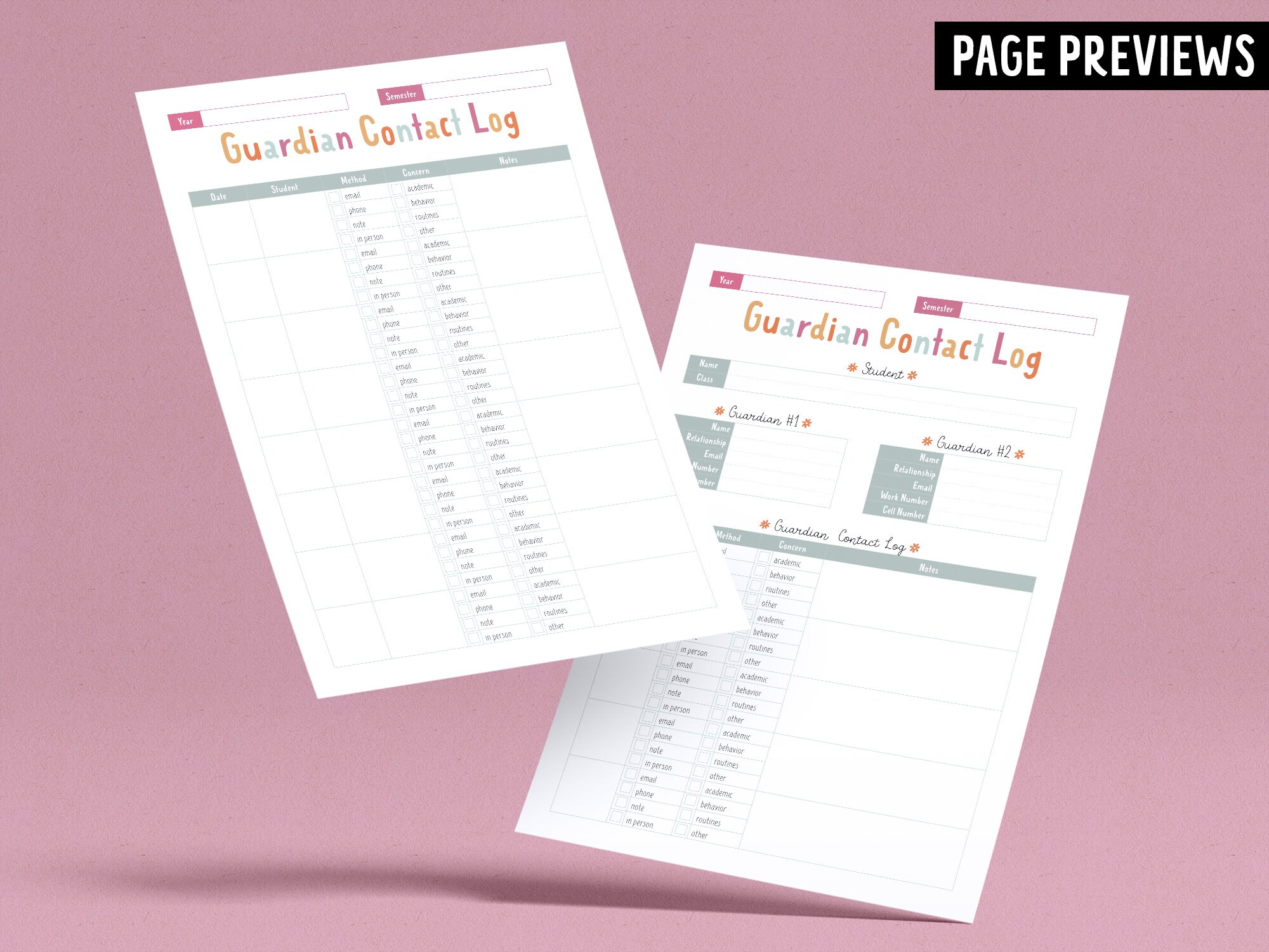 Fillable Printable Teacher-parent Communication Planner Pages for ...