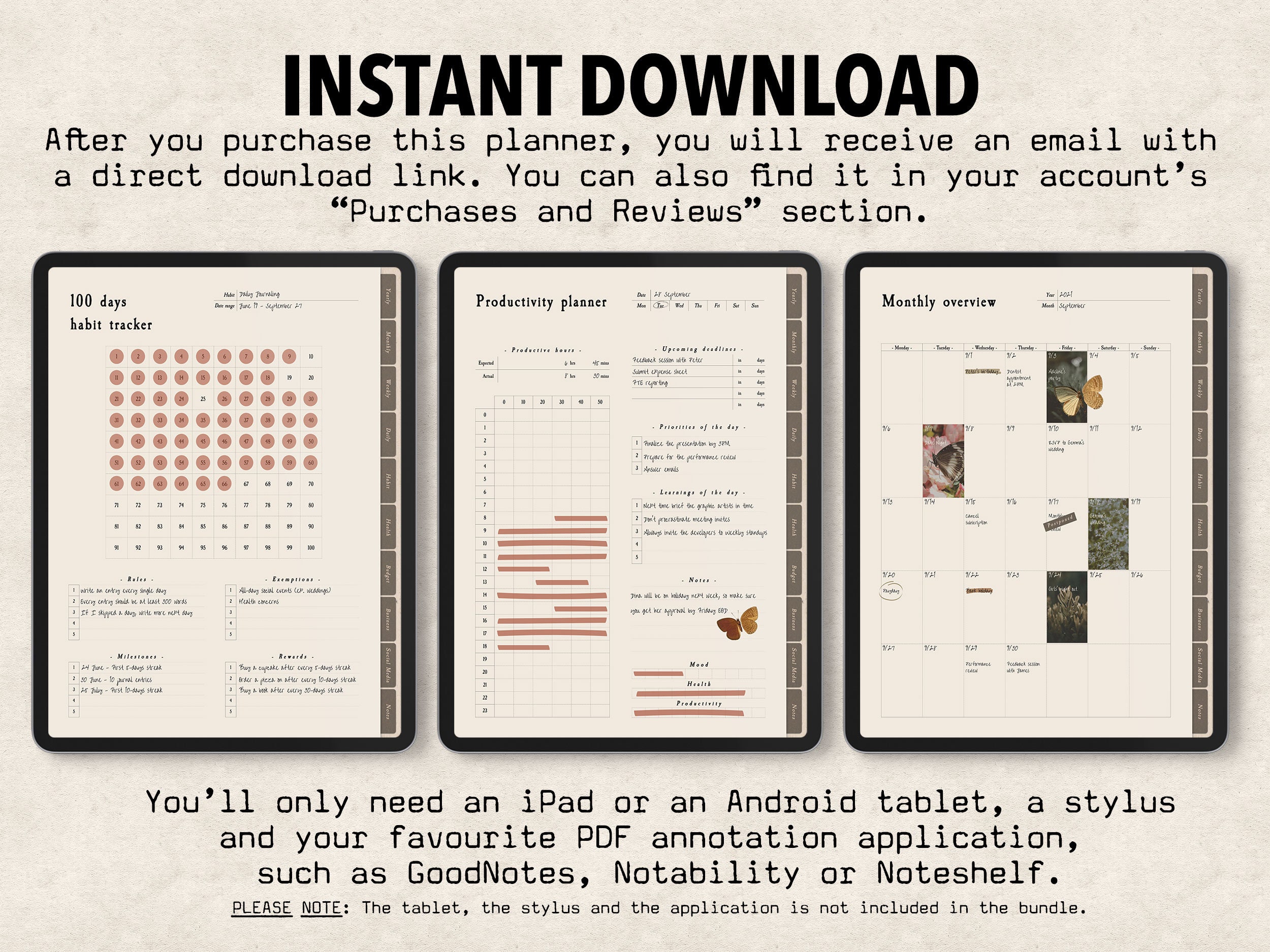 Light Academia / Cottagecore Inspired Undated Digital Planner ...