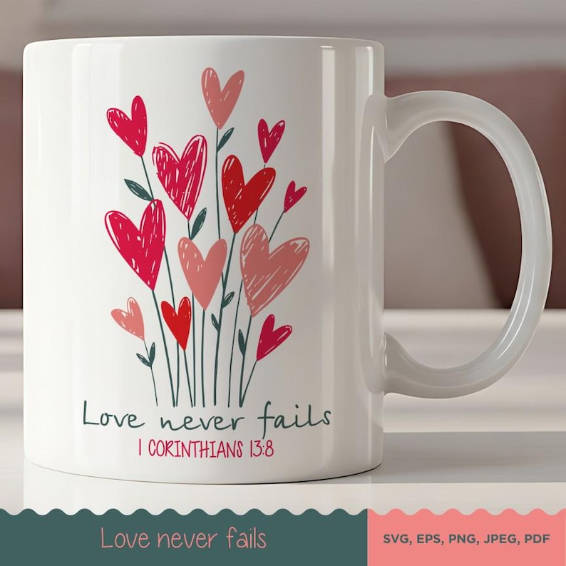 Love Never Fails Heart Floral SVG, Christian Valentine's Design ...