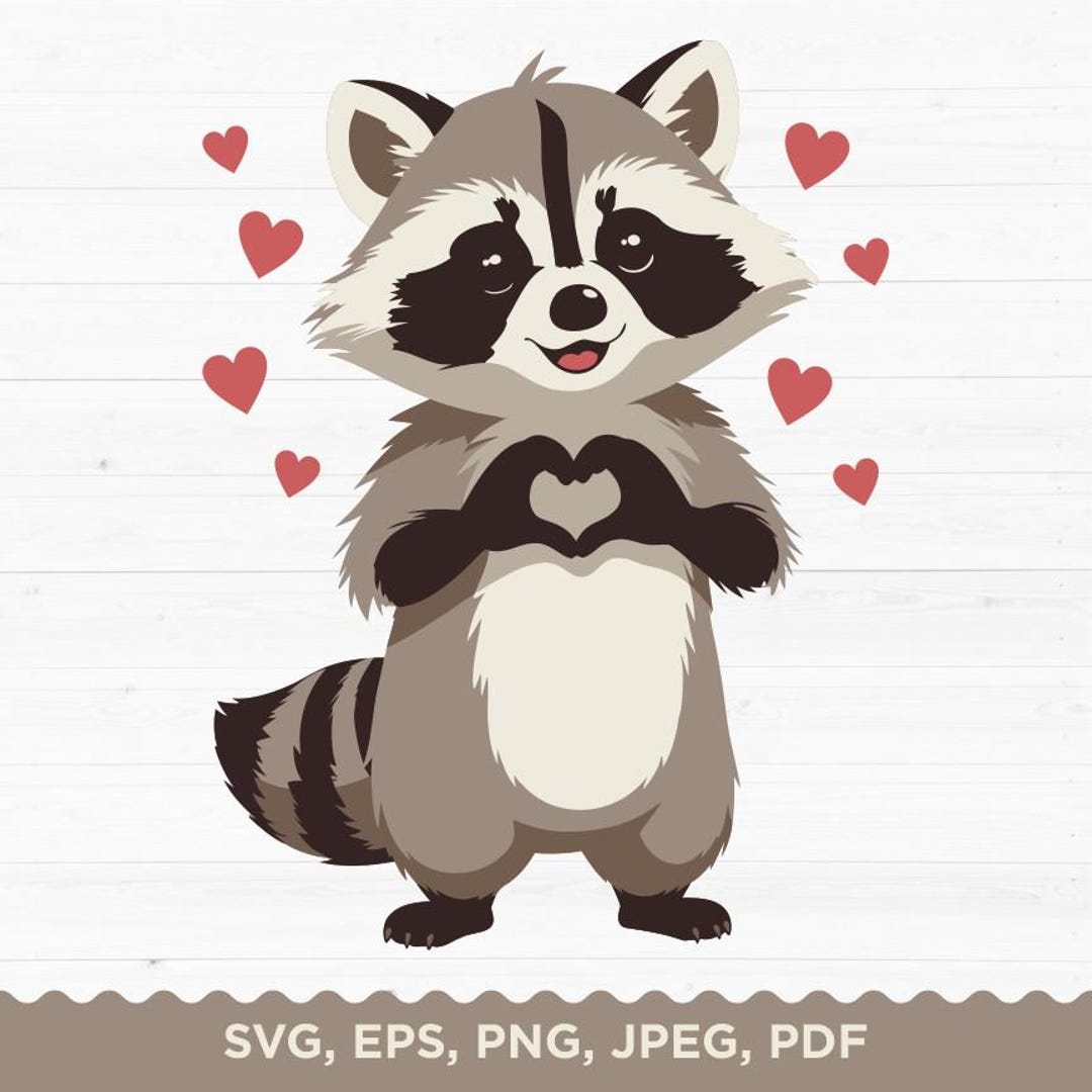 Raccoon Valentine's Day SVG, Love Heart Clipart (digital Download) - Etsy