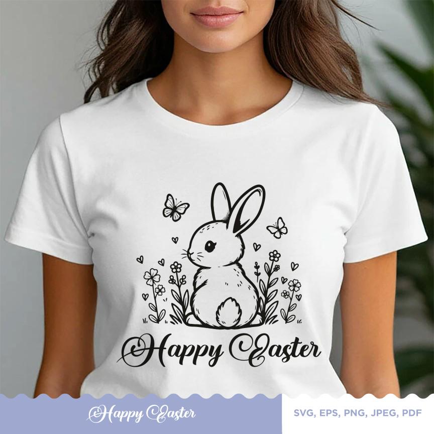 Happy Easter Bunny SVG Floral Spring Design (digital Download) - Etsy