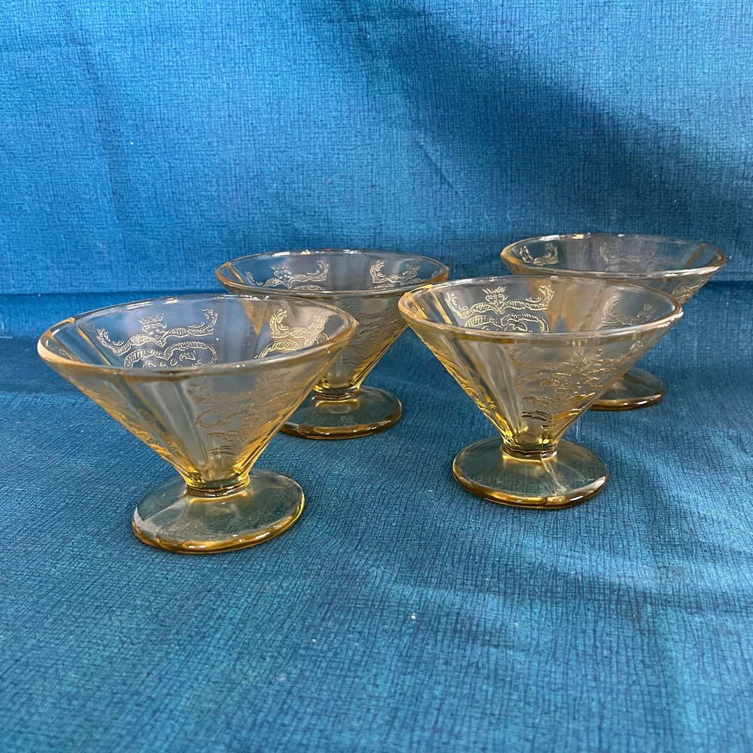 4 Federal Glass Madrid Pattern Amber Cone Shaped Footed Sherbet ...