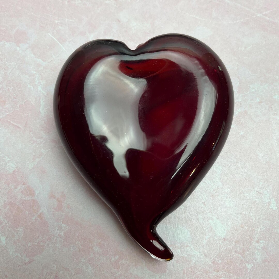 Hand Blown Art Glass Red Heart Paperweight - Etsy