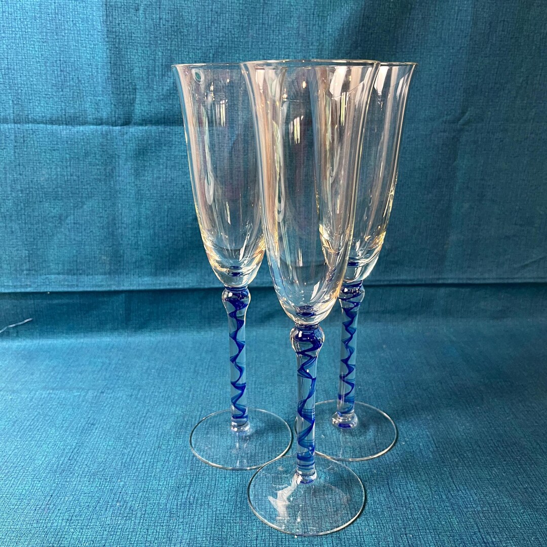 Pier One Cobalt Blue Swirl Twist Champagne Glasses - Etsy