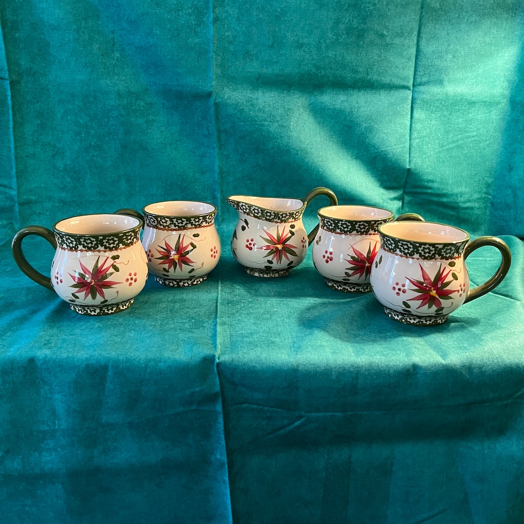 Temptations Old World Poinsettia Coffee Mugs and Creamer - Etsy