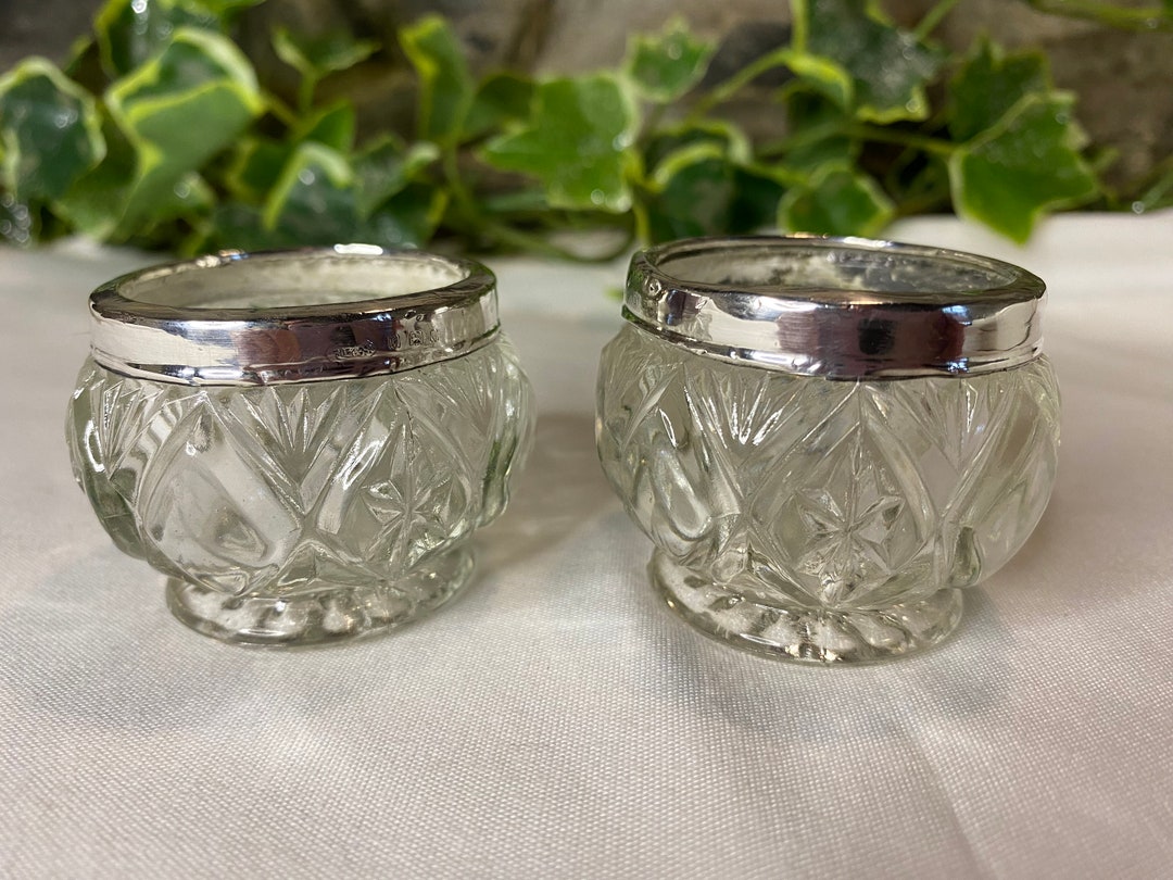 Antique Pair Pressed Glass and Silver Salts Henry Perkins & Sons ...