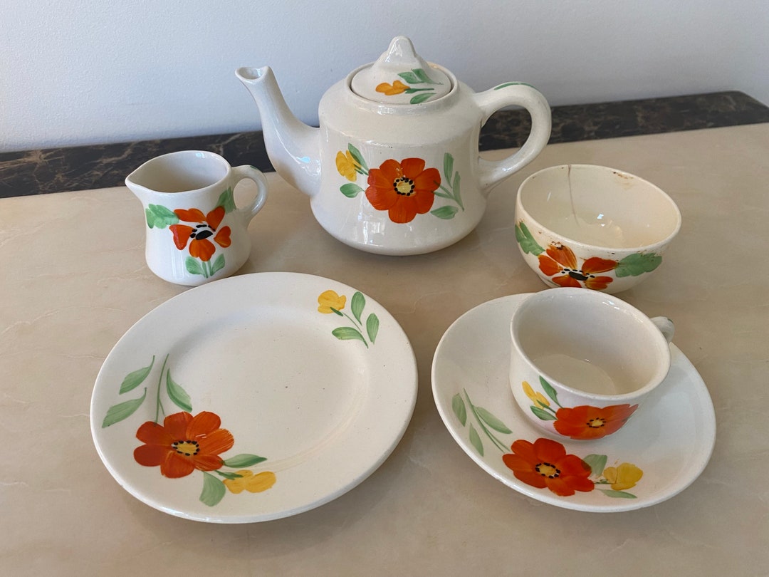 Vintage Hancock’s Ivory Ware Hand Painted Child’s Tea Set for One - Etsy UK