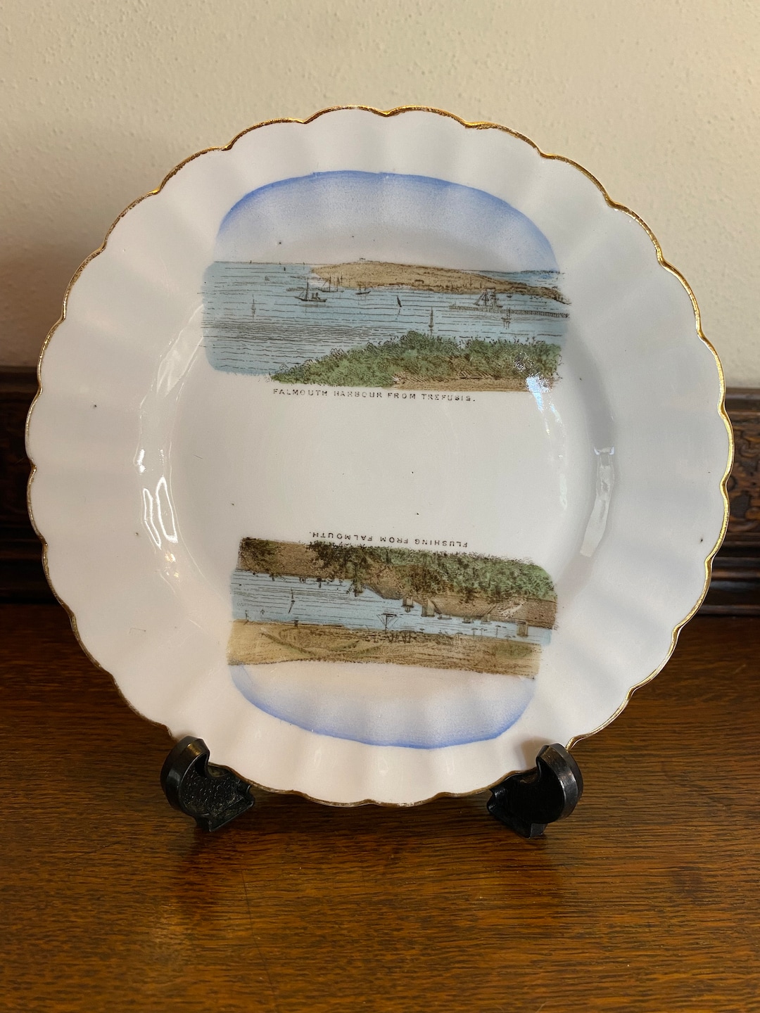 Antique 19C Tiefenfurt Porcelain Souvenir Plate Falmouth Flushing ...