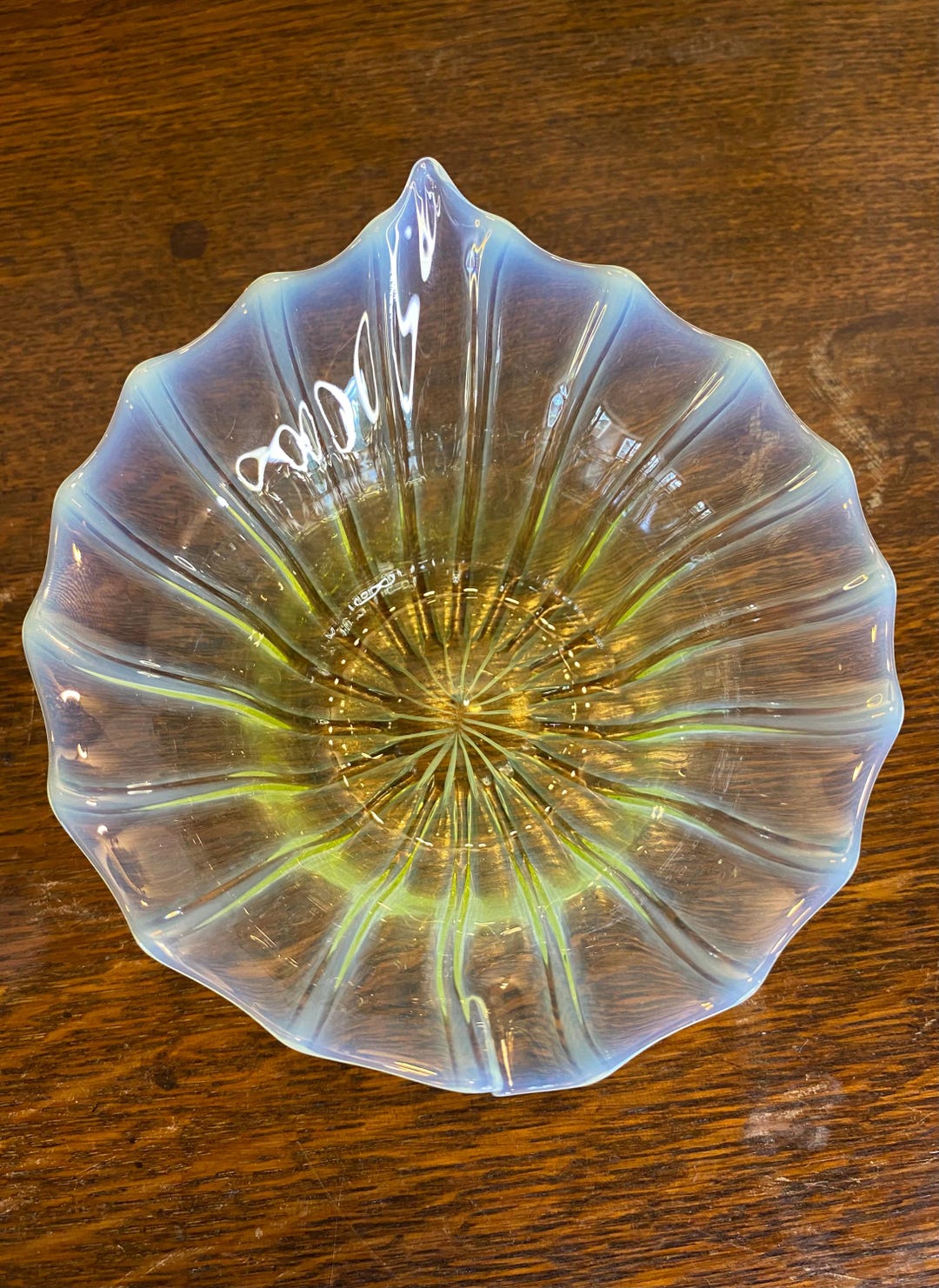 Pair Antique Uranium Vaseline Straw Opal Glass Dishes - Early ...