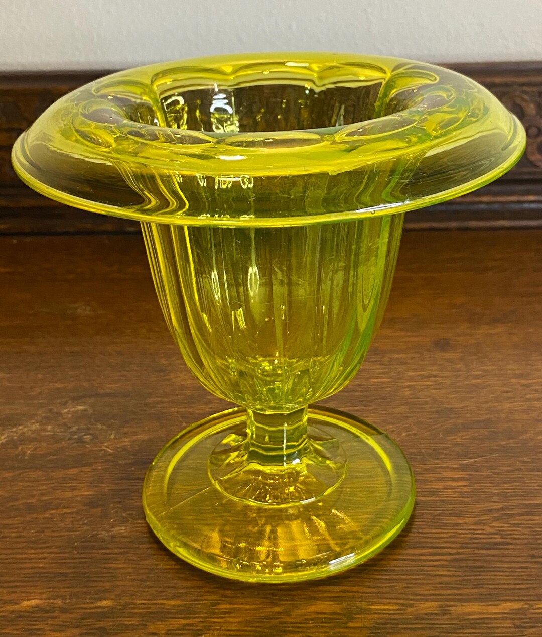 Vintage Uranium Glass Stemmed Vase - Etsy