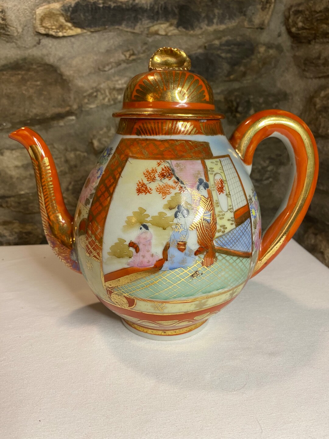 Large Vintage Kutani Hand Painted Teapot - Etsy