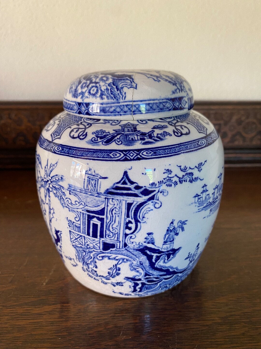 Antique Vintage Blue & White Ginger Jar - Etsy