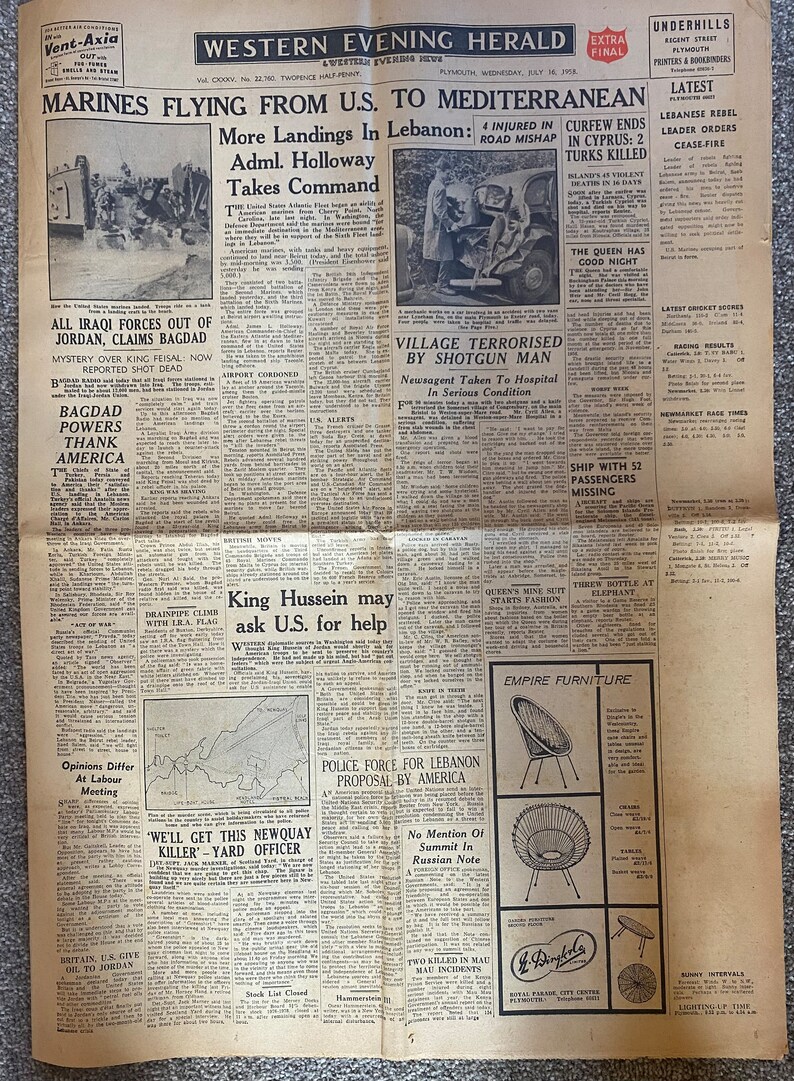 Original Western Evening Herald July 16 1958 - Etsy
